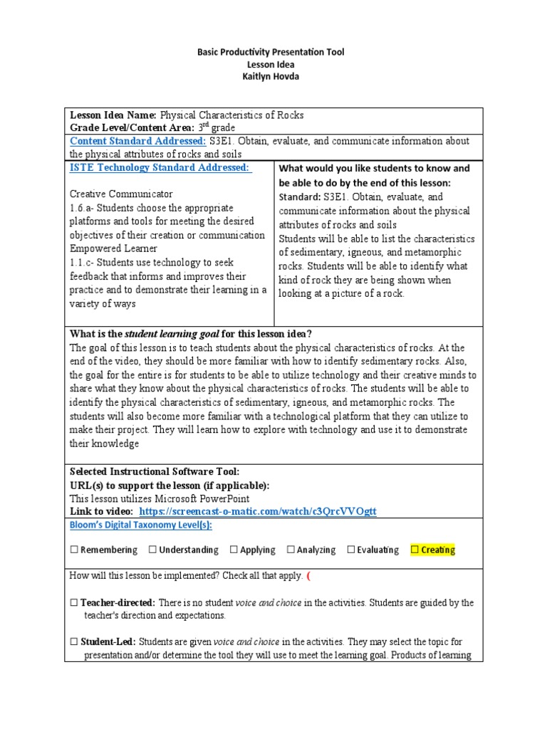 sedimentary rock lesson plan kaitlyn hovda | PDF | Rock (Geology ...