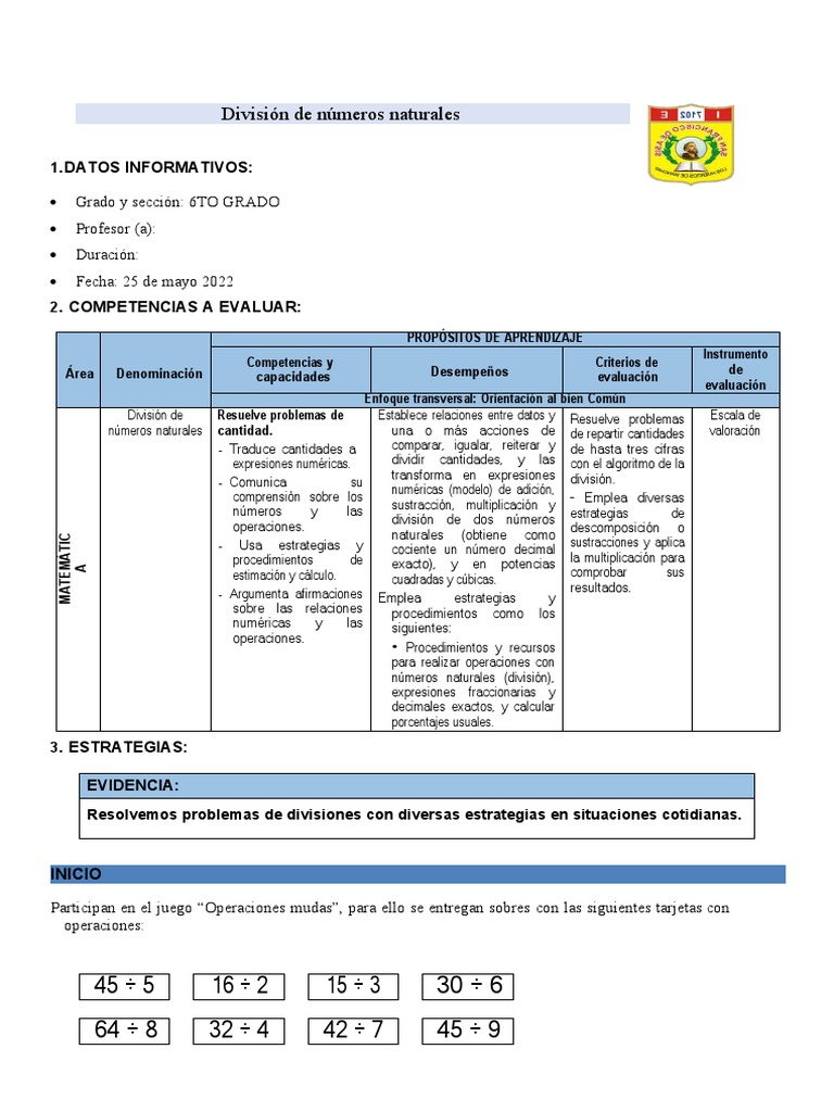 Divisiones para Sexto Grado de Primaria | PDF | División (Matemáticas ...