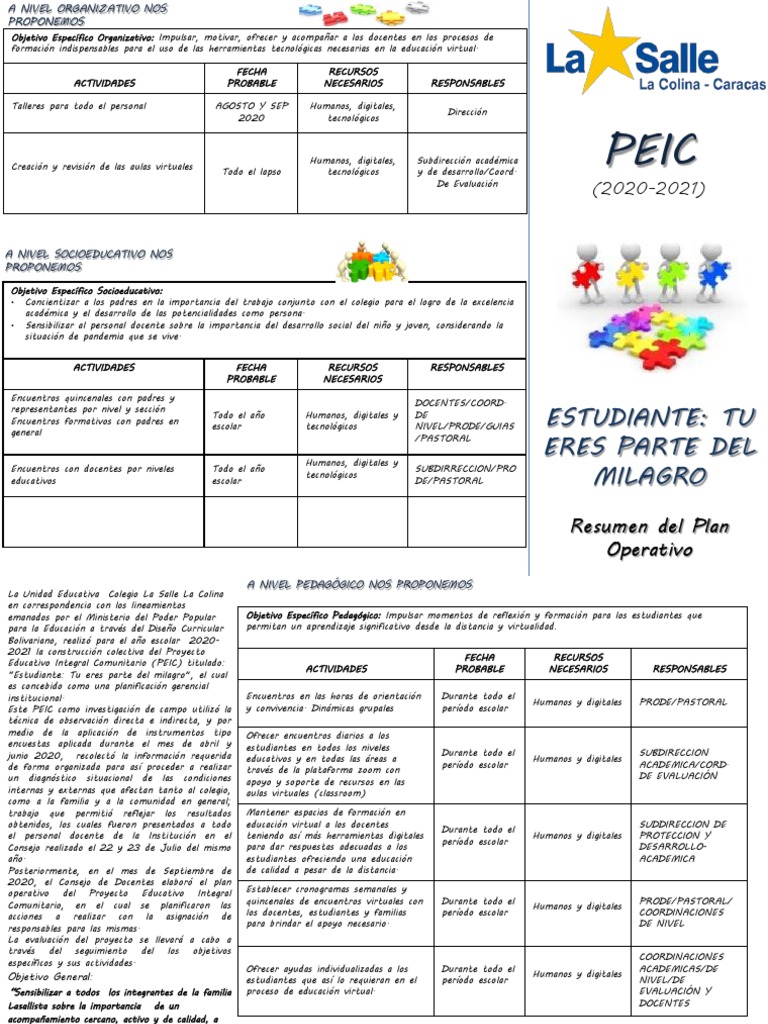 Peic La Salle La Colina 2020 2021 | PDF | Método de enseñanza | Evaluación