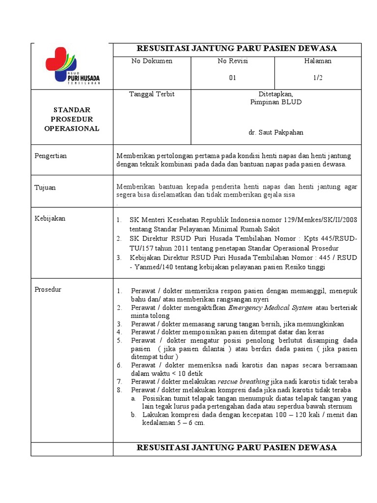 Resusitasi Jantung Paru Pada Dewasa | PDF