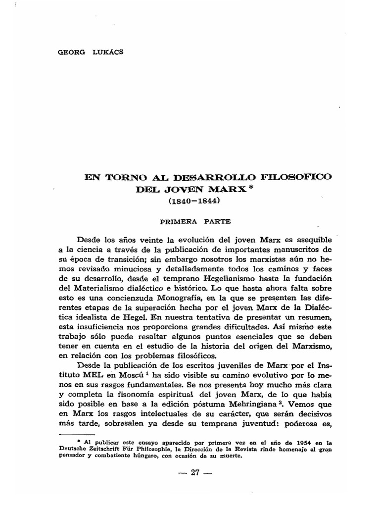 Georg Lukács - en Torno Al Desarrollo Filosófico Del Jóven Marx (1840 ...