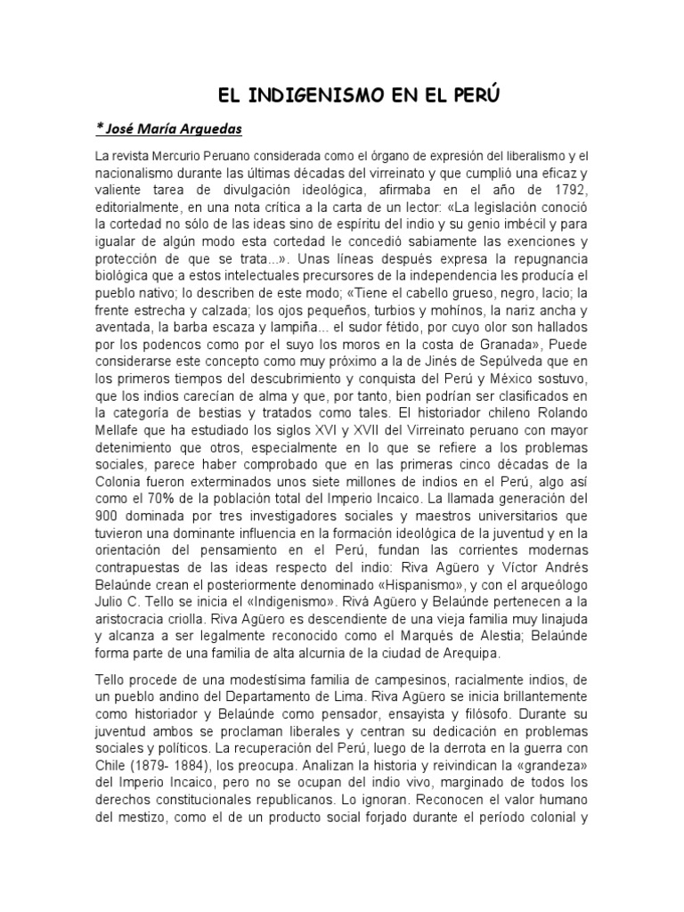 El Indigenismo en El Perú | PDF | Perú | Imperio Inca