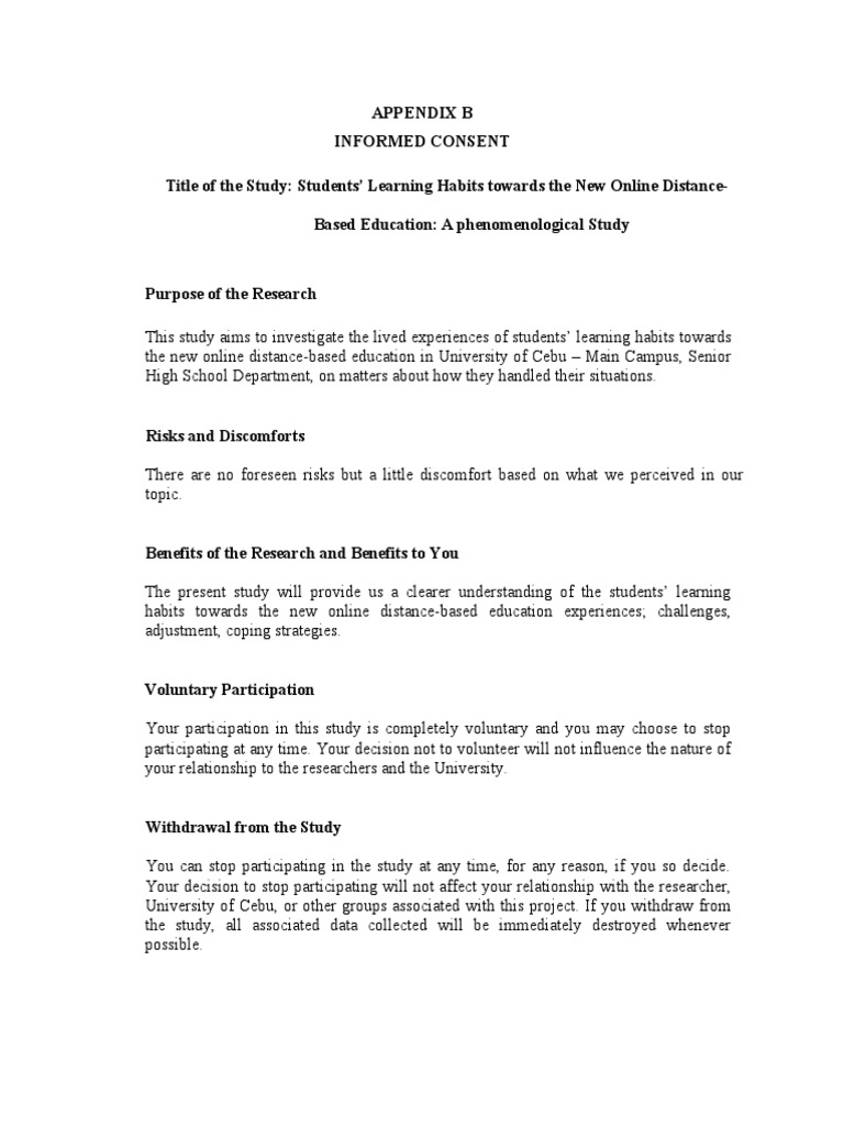 Appendix B Informed Consent | PDF | Informed Consent | Learning