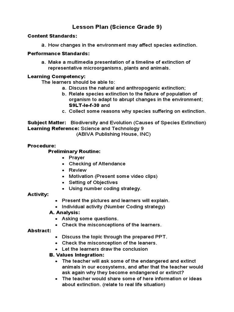 Lesson Plan 3 (Science 9) | PDF | Learning | Lesson Plan