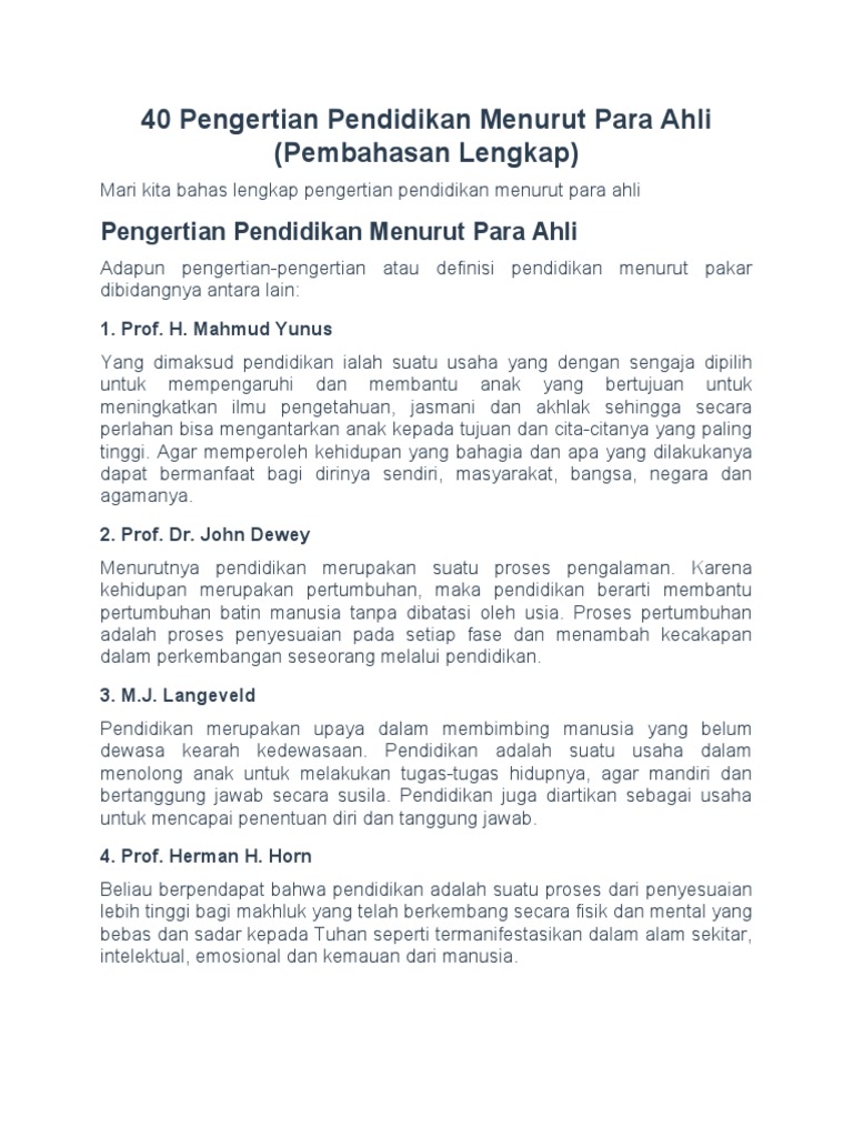 40 Pengertian Pendidikan Menurut para Ahli | PDF