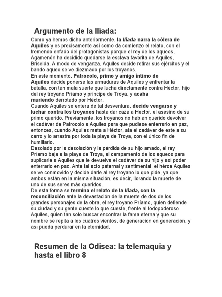 Argumento de la Ilíada | PDF | Edipo | Odisea