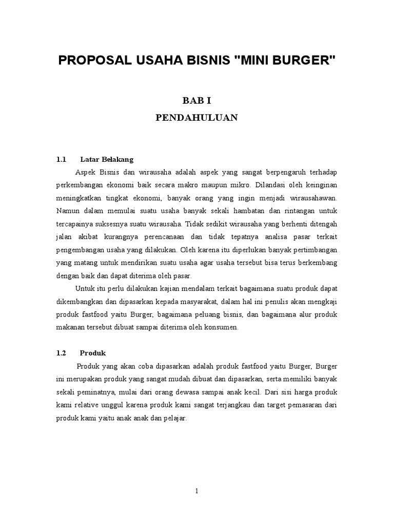 Proposal Usaha Mini Burger | PDF | Bisnis | Memasak, Makanan, & Anggur
