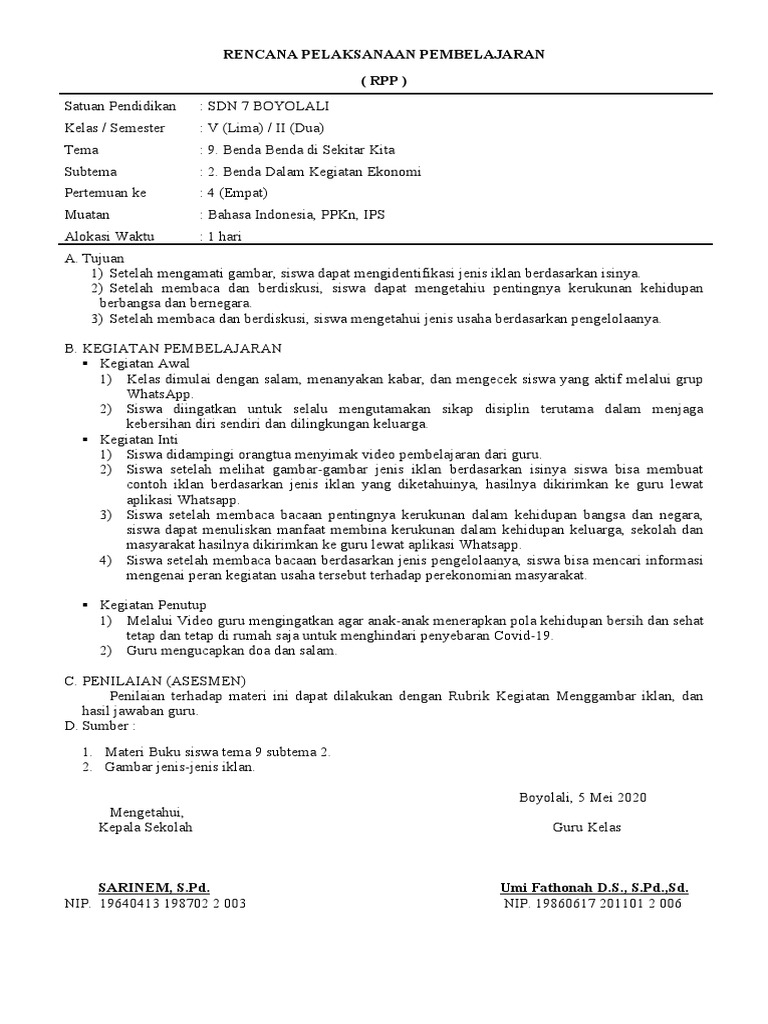 Contoh RPP Di Masa Pandemi Covid19 | PDF