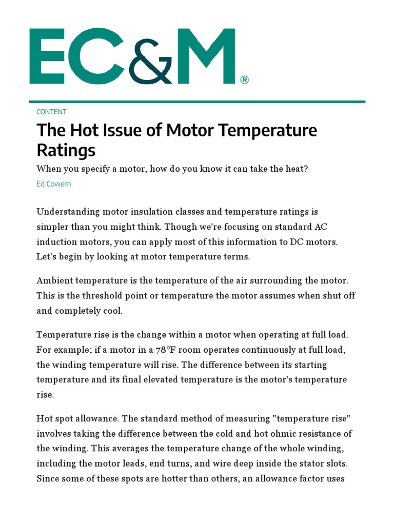 The Hot Issue of Motor Temperature Ratings - Ed Cowern-EC&M | PDF ...