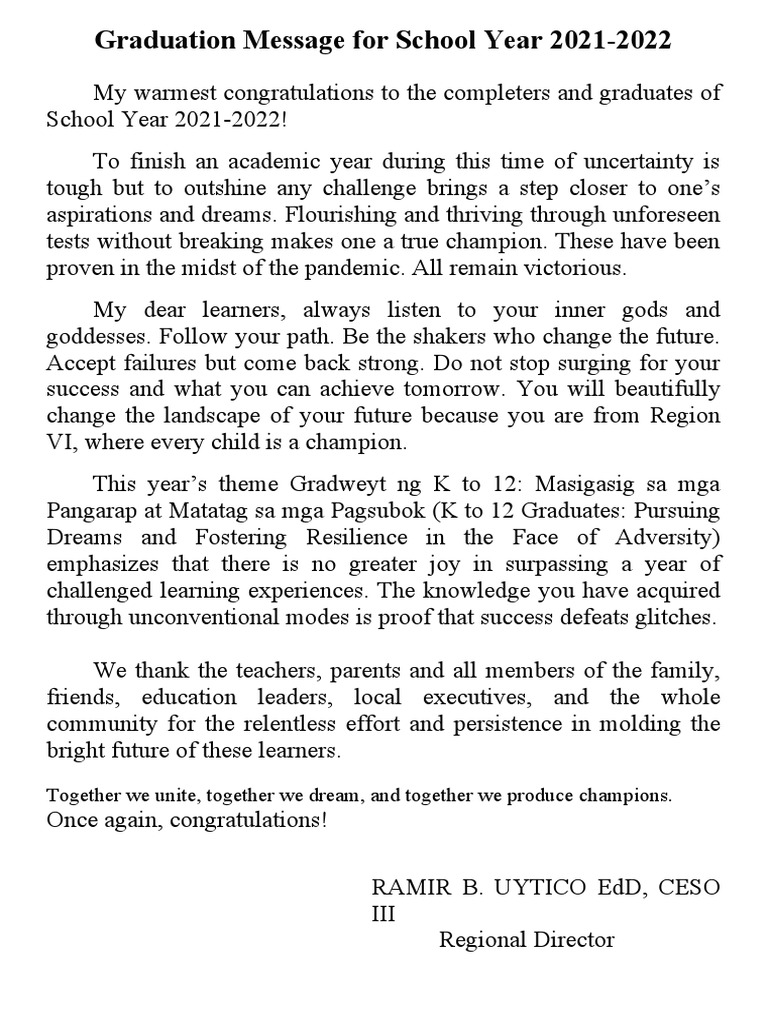 Graduation Message Uytico | PDF