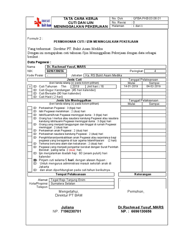 Blanko Permohonan Cuti Tahunan | PDF