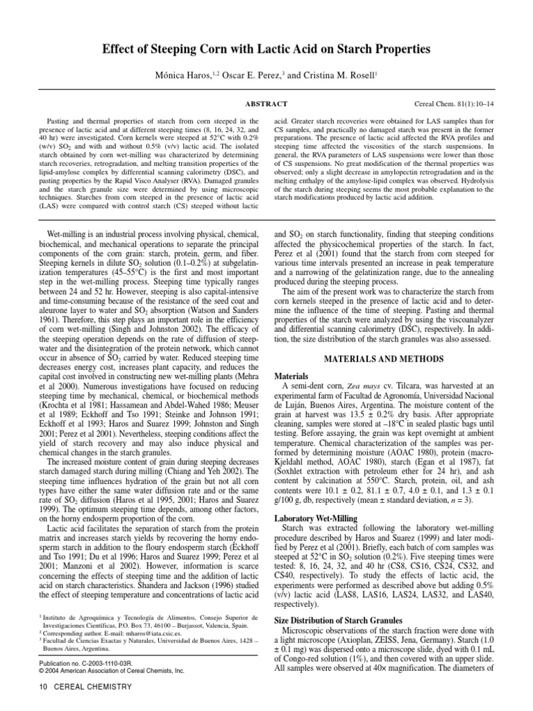 BD&VISC - Haros2004 (Effect of Steeping Corn With Lactic Acid On Starch ...