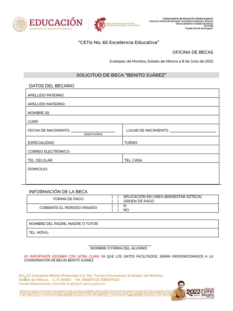 Solicitud de Becas Benito Juarez PDF | PDF