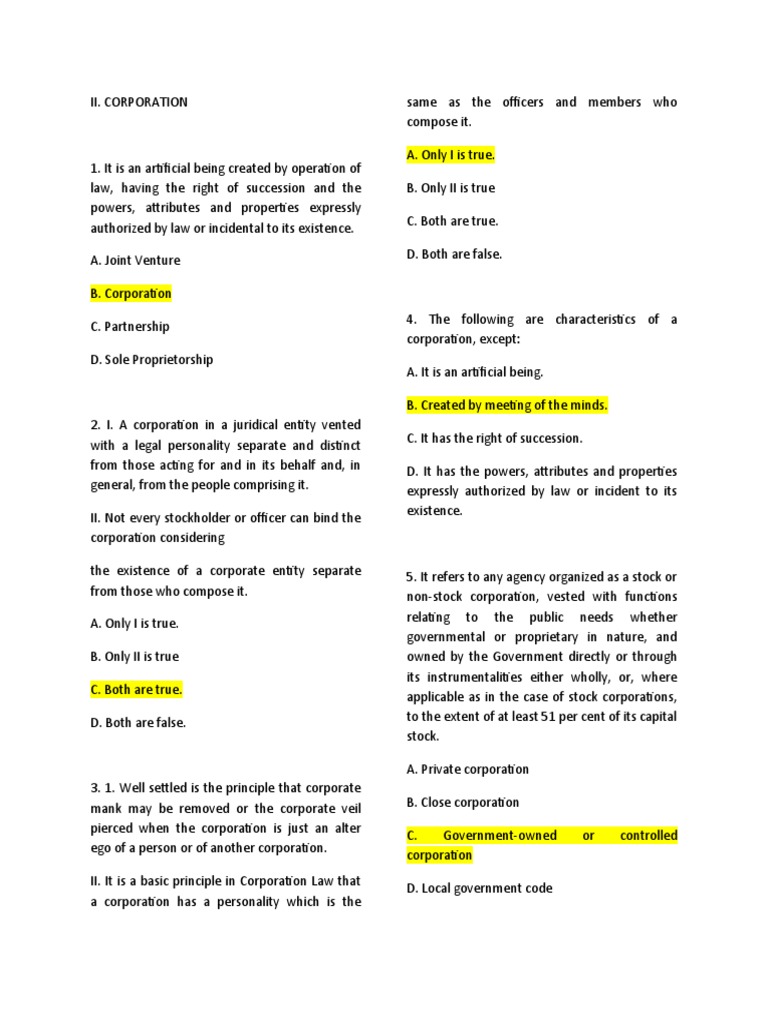 Corporation Law Review Questions | PDF | Stocks | Corporations