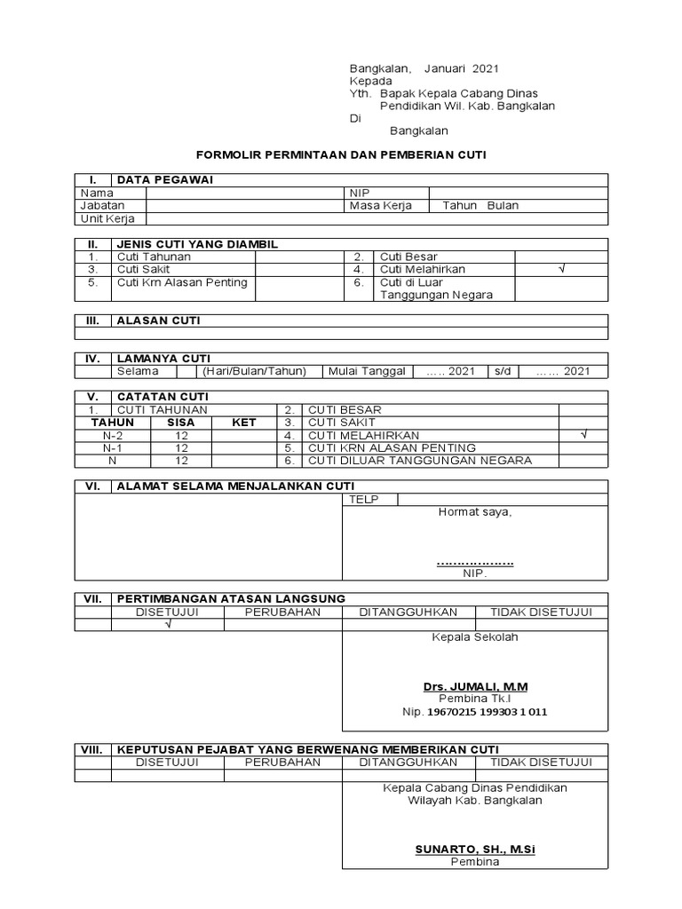 Contoh Format Permohonan Cuti | PDF