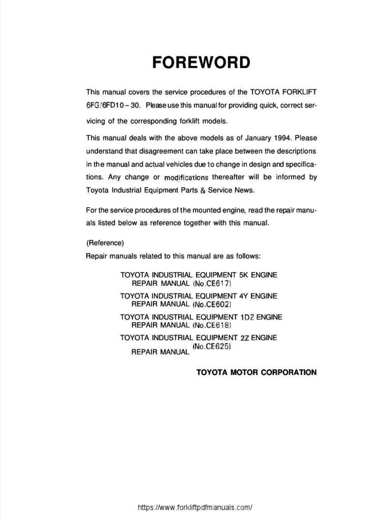 Toyota 6FG 6FD 10-30 Forklift Trucks Service Repair Manual PDF | PDF ...