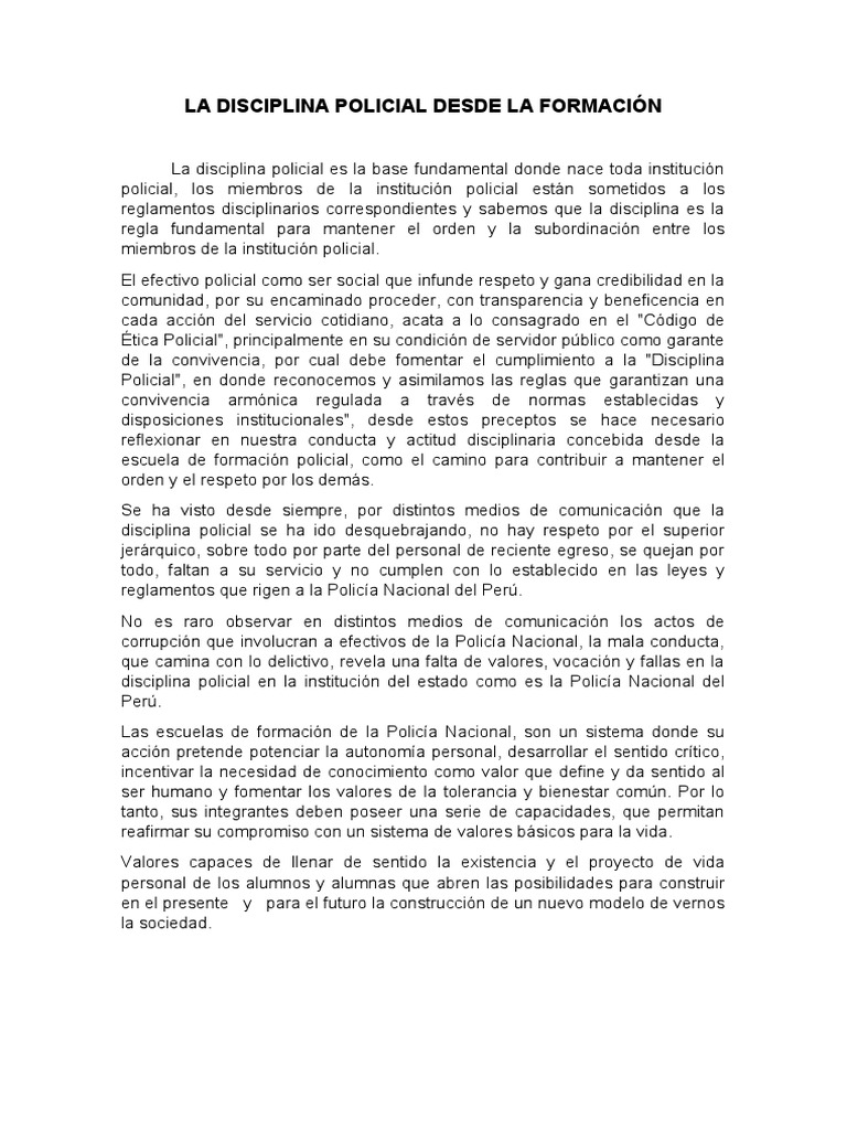 Disciplina en la Formación Policial | PDF | Disciplinas | Policía