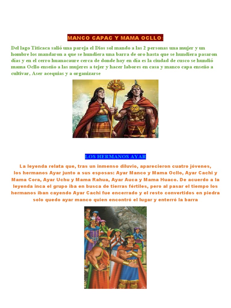 Leyenda de Manco Cápac y Mama Ocllo | PDF