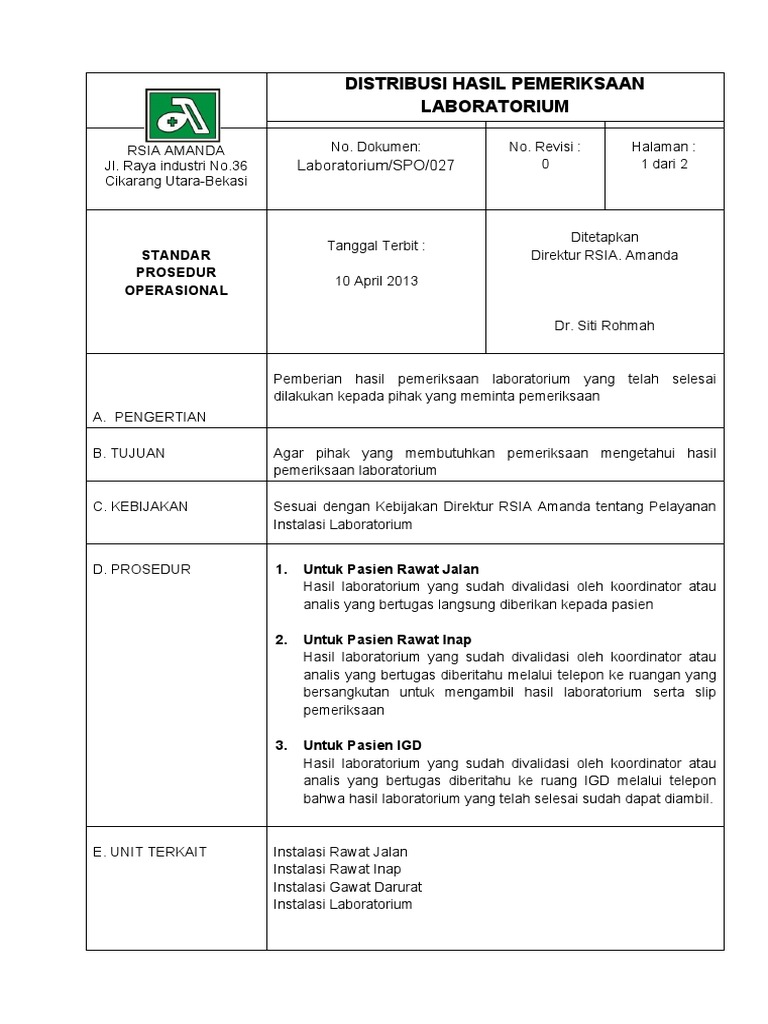 Spo Distribusi Hasil PMX Lab | PDF