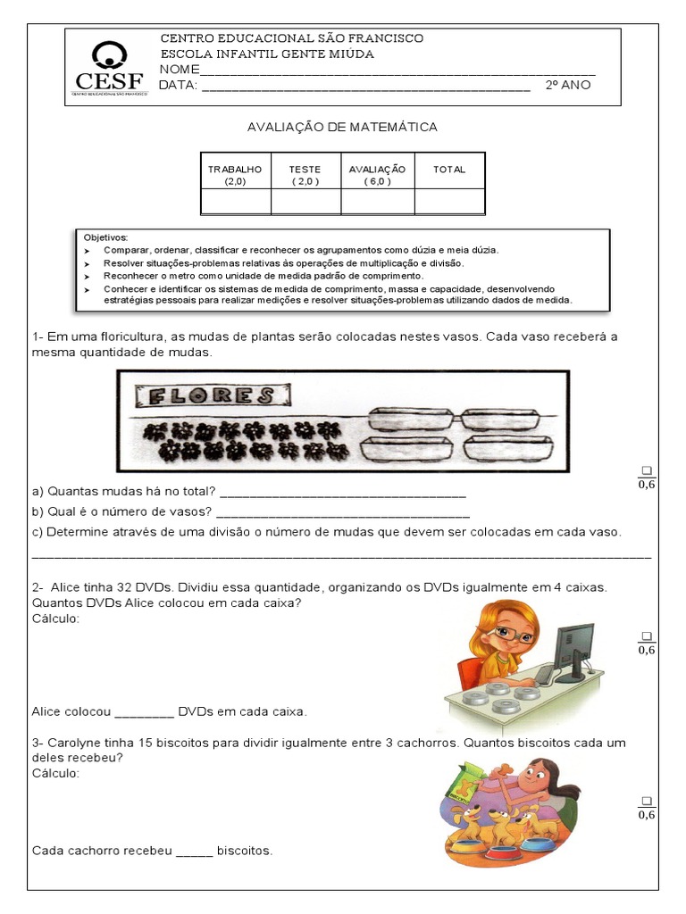 Avaliação De Matemática Para Alunos Do 2o Ano Pdf