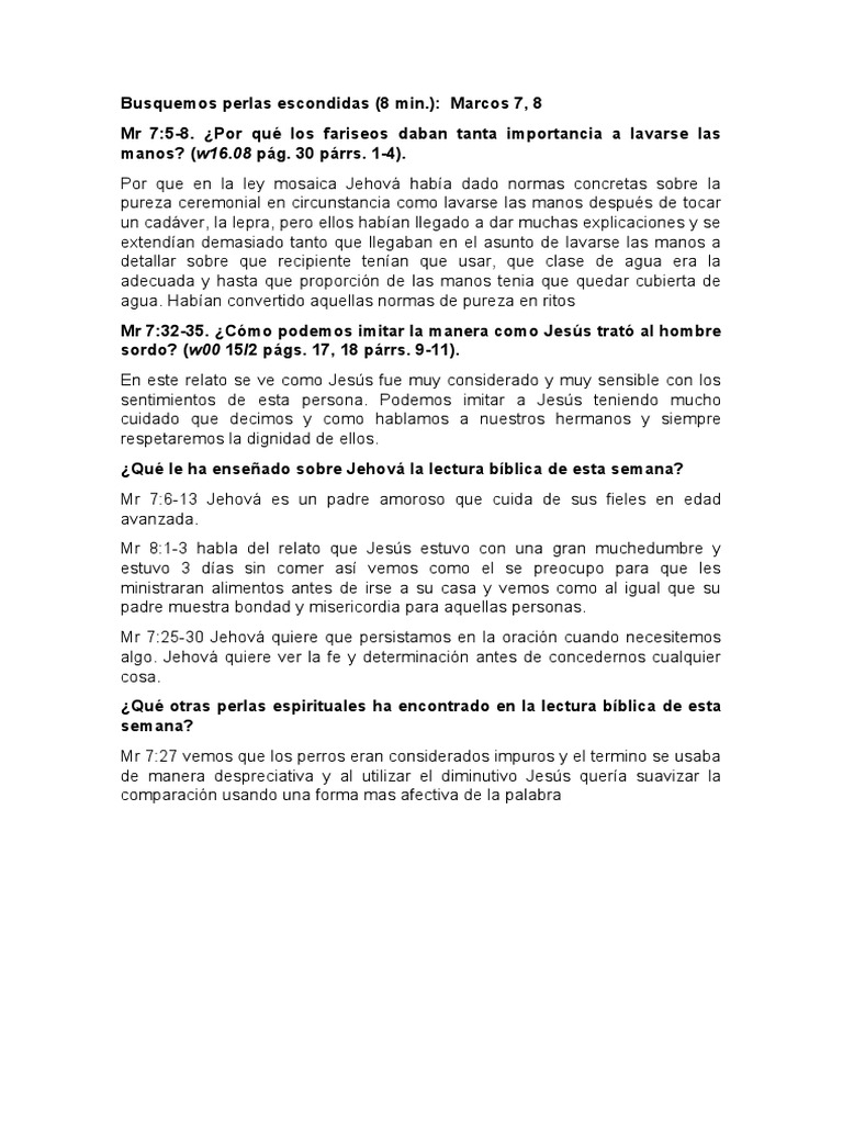 Enseñanzas de Jesús en Marcos 7-8 | PDF | Estudios de idiomas ...