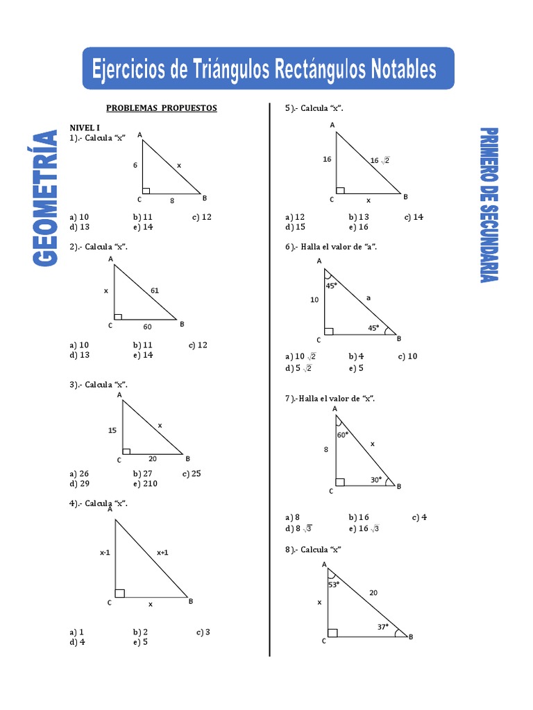 Ejercicios de Triángulos Rectángulos Notables para Primero de Secundaria | PDF
