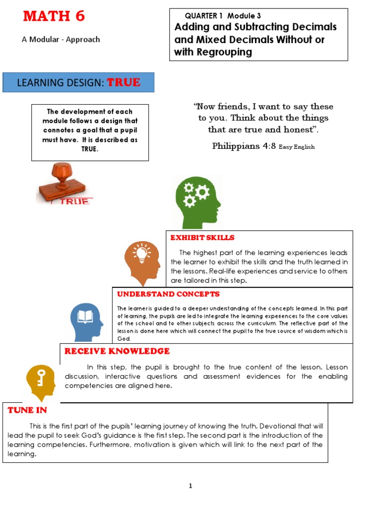Math-6-Q1-M3-ADDING & SUBTRACTING DECIMALS | PDF | Subtraction
