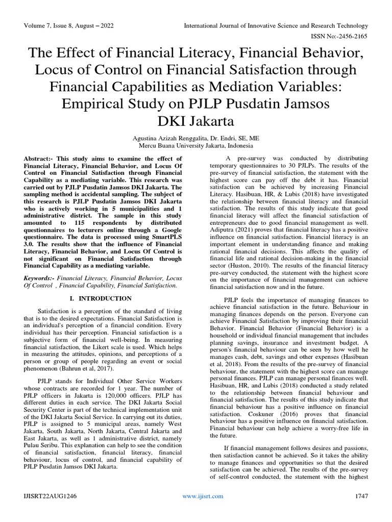 Keywords:-Financial Literacy, Financial Behavior, Locus | PDF ...