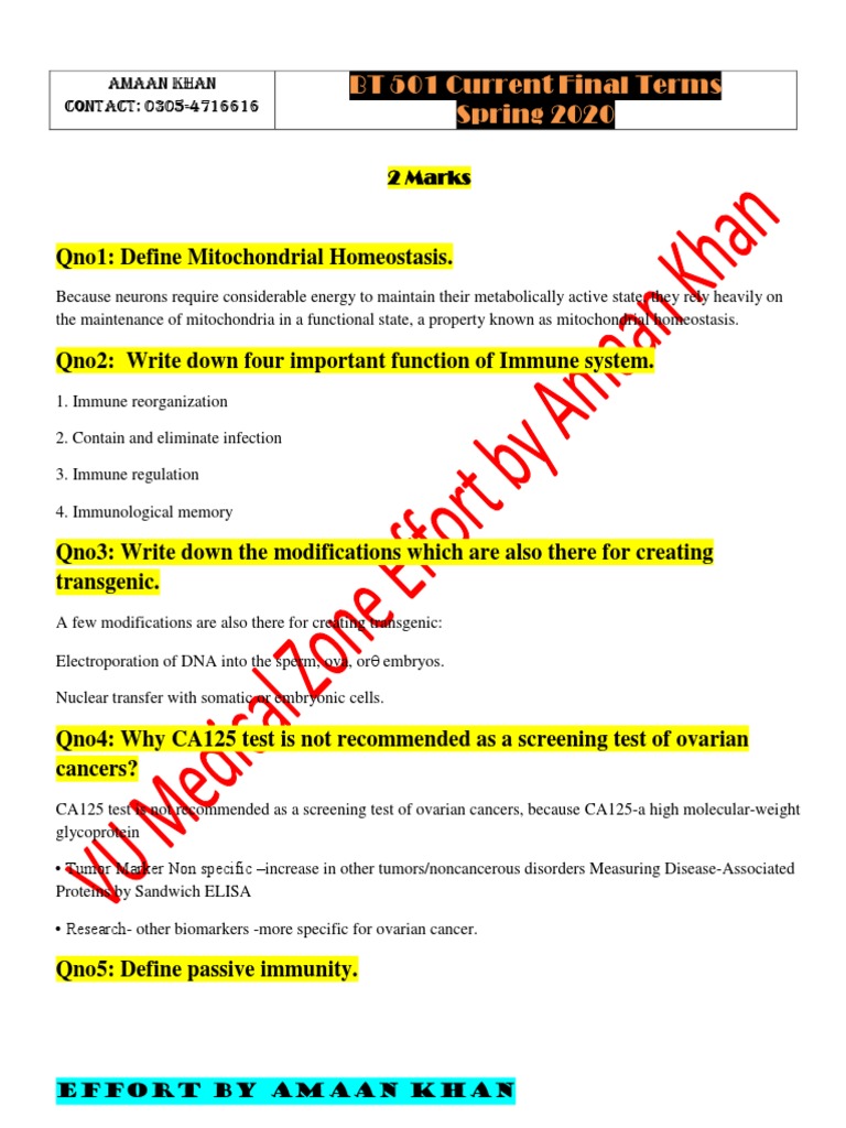 BT 501 Current Final Terms | PDF | Immunodeficiency | Molecular Cloning