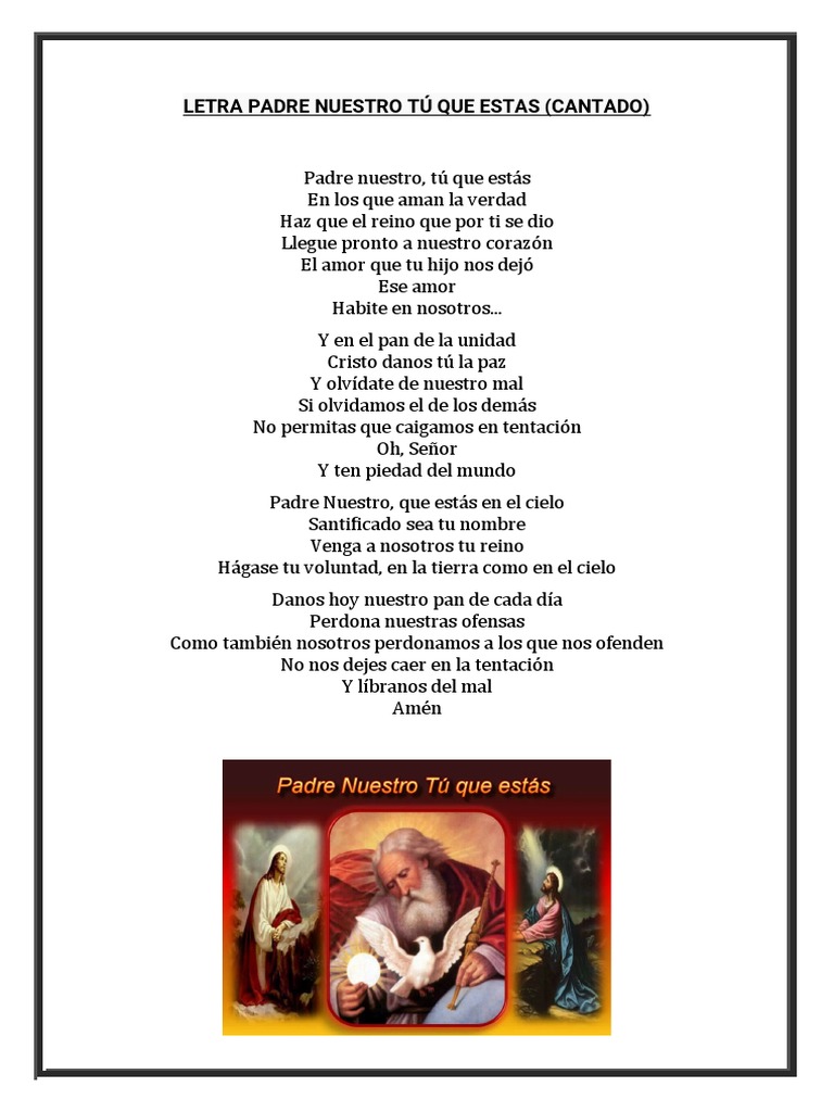 Letra Padre Nuestro Tú Que Estas | PDF