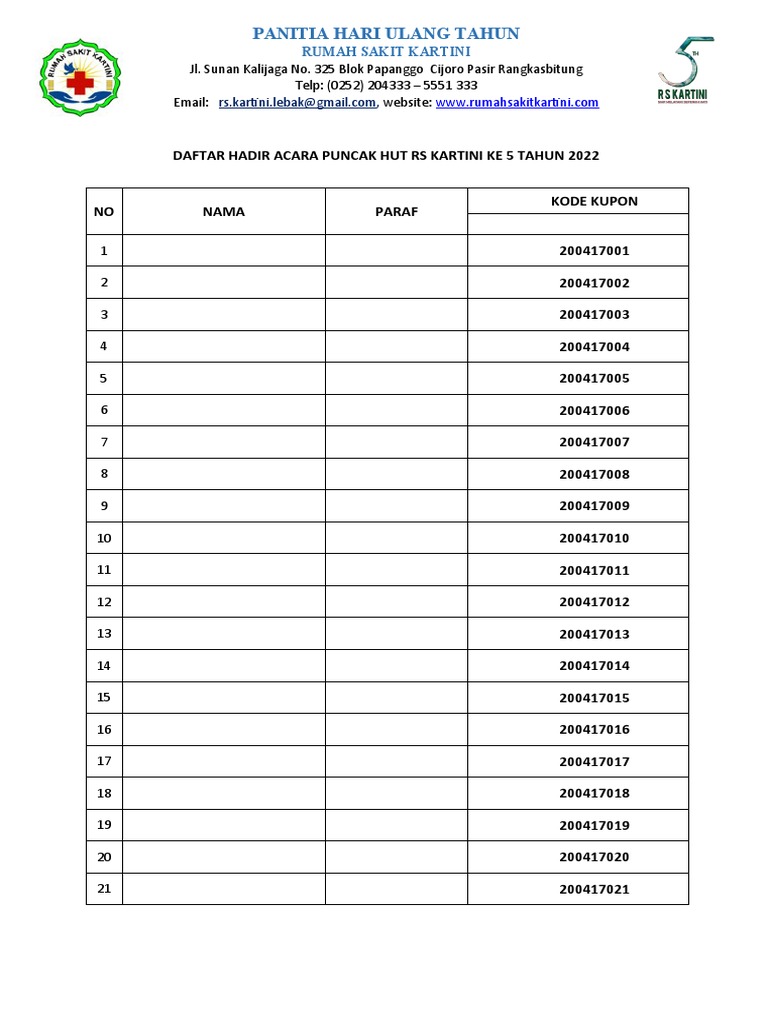 Daftar Hadir Acara Puncak | PDF