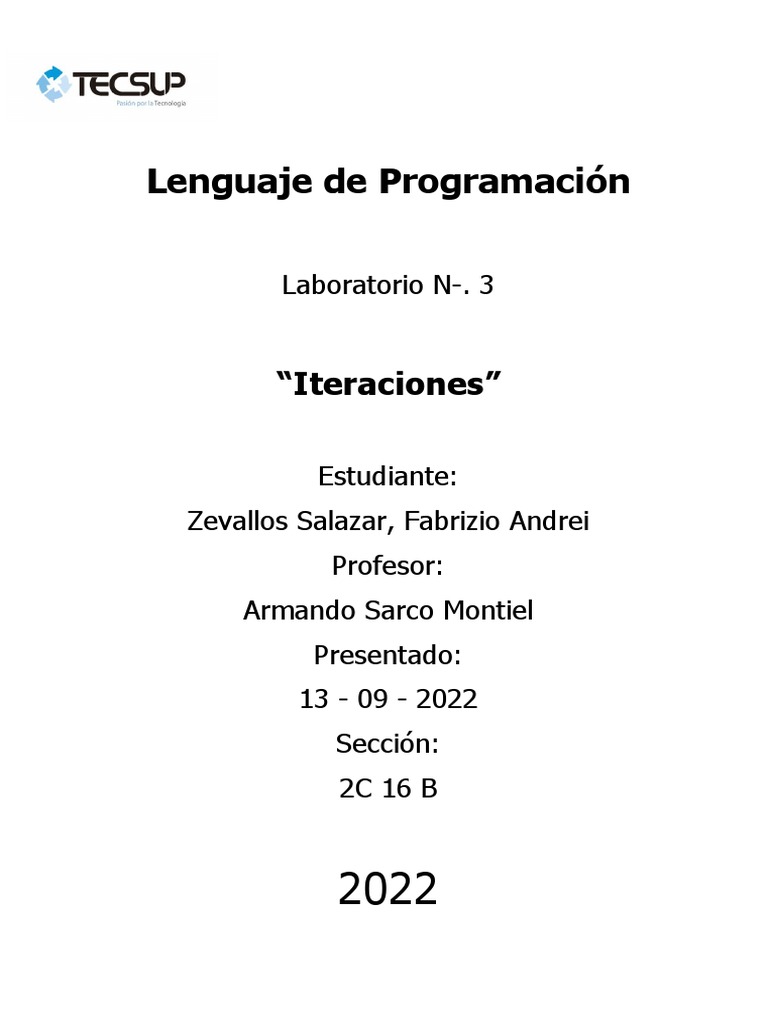Laboratorio N 3 Lenguaje De Programacion Pdf Python Lenguaje De Programación Secuencia 