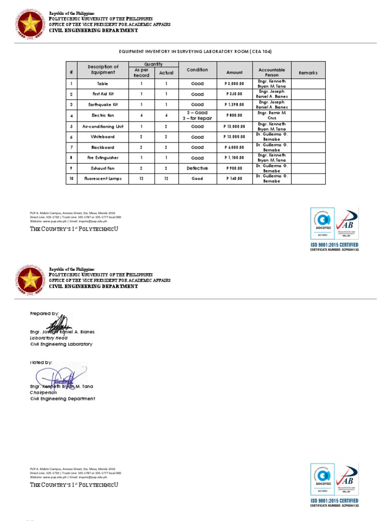 Ce Laboratory Inventory To Date | PDF | Equipment | Manufactured Goods
