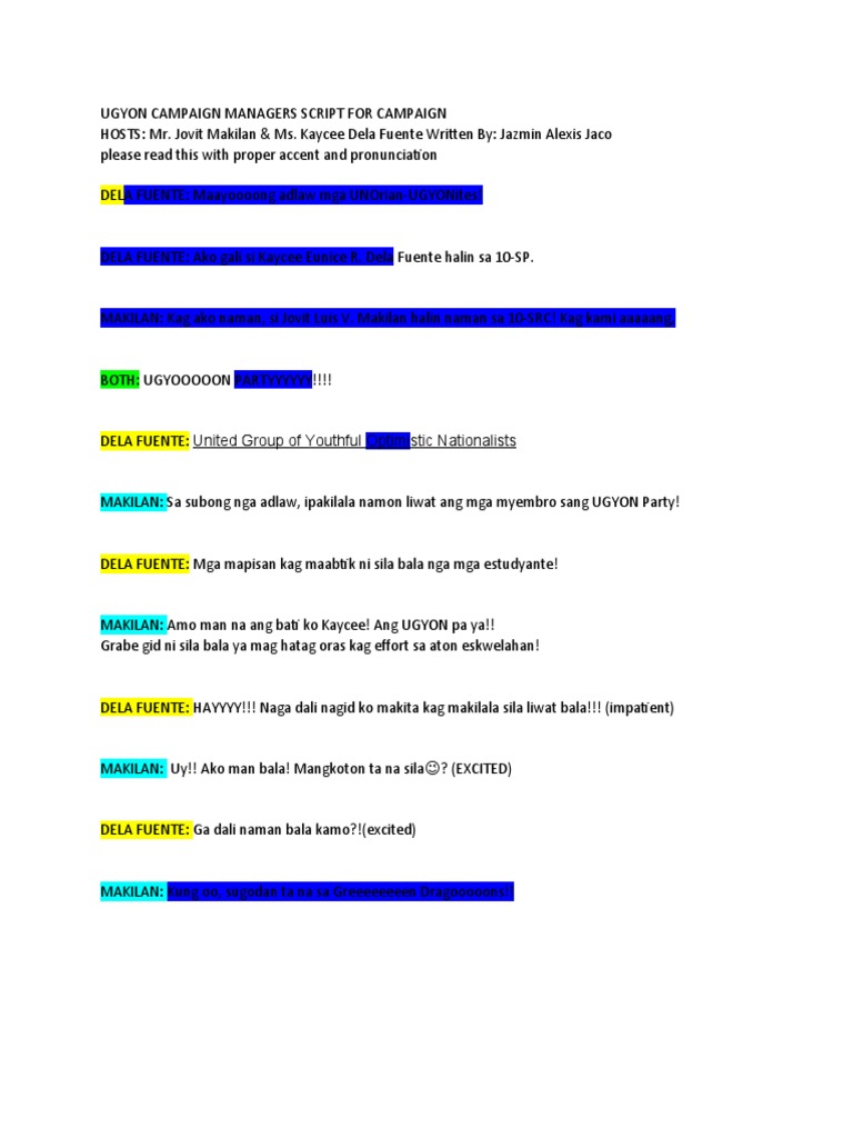Letest and Final Ugyon Campaign Managers Script For Campaign | PDF