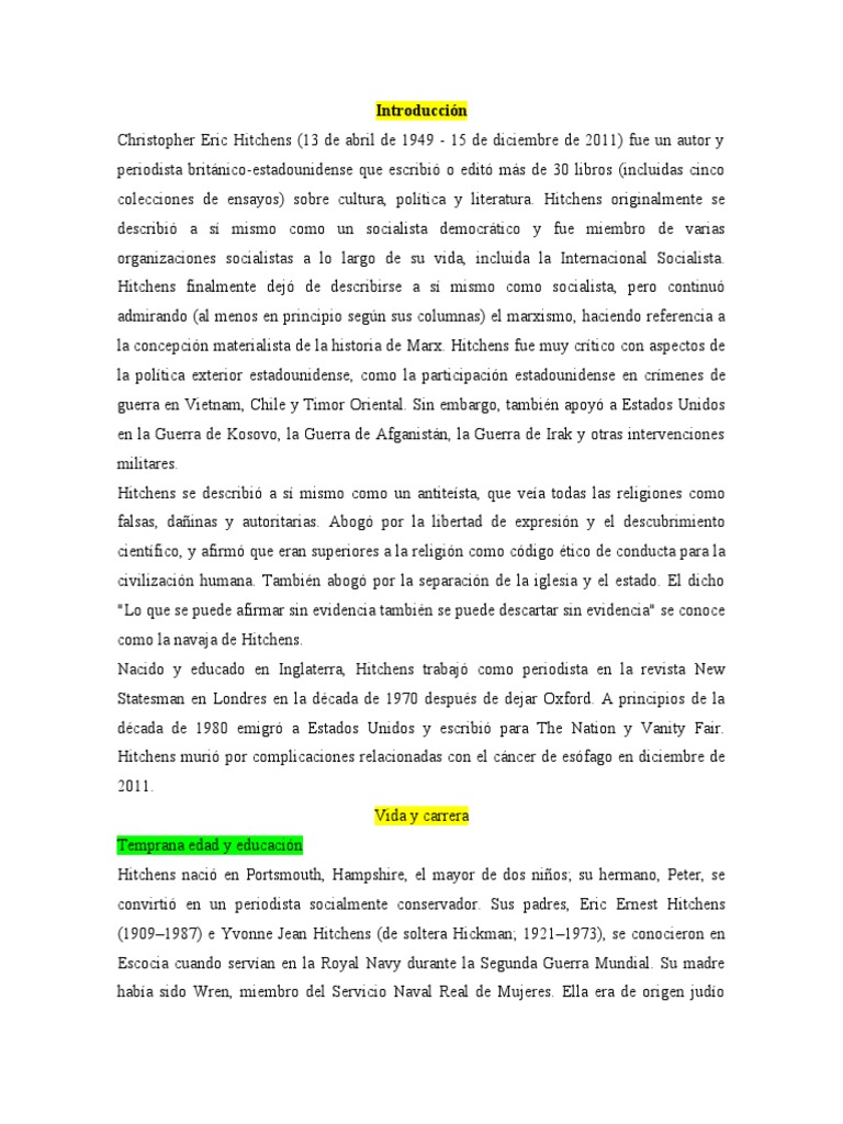 Christopher Hitchens: Vida y Legado | PDF | Jesús | Ateísmo