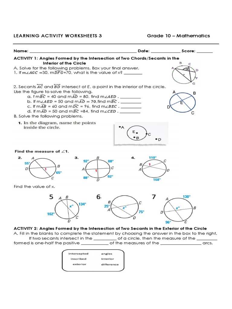 Math 10 Learning Activity Worksheet 3 Q2 Final | PDF | Circle ...