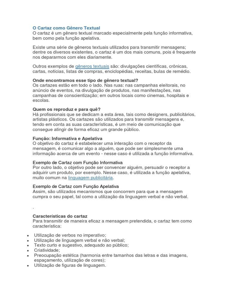 O Cartaz como Gênero Textual: Características, Funções e Exemplos | PDF ...