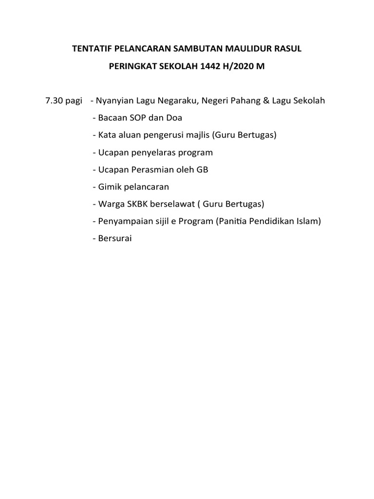 Tentatif Pelancaran Sambutan Maulidur Rasul | PDF