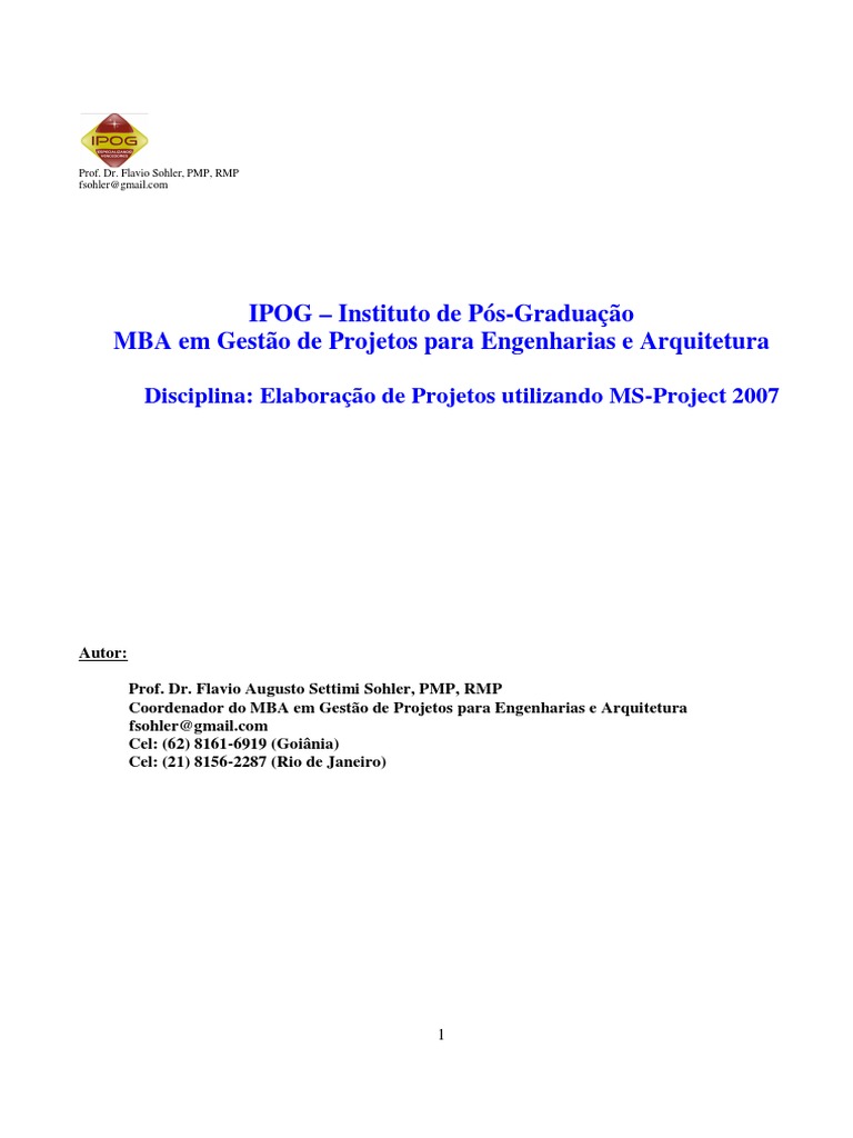 IPOGMBAGPElaboracaode Projetoscom MSProject Apostila 3 Prof Flavio Sohler | PDF | Janela ...