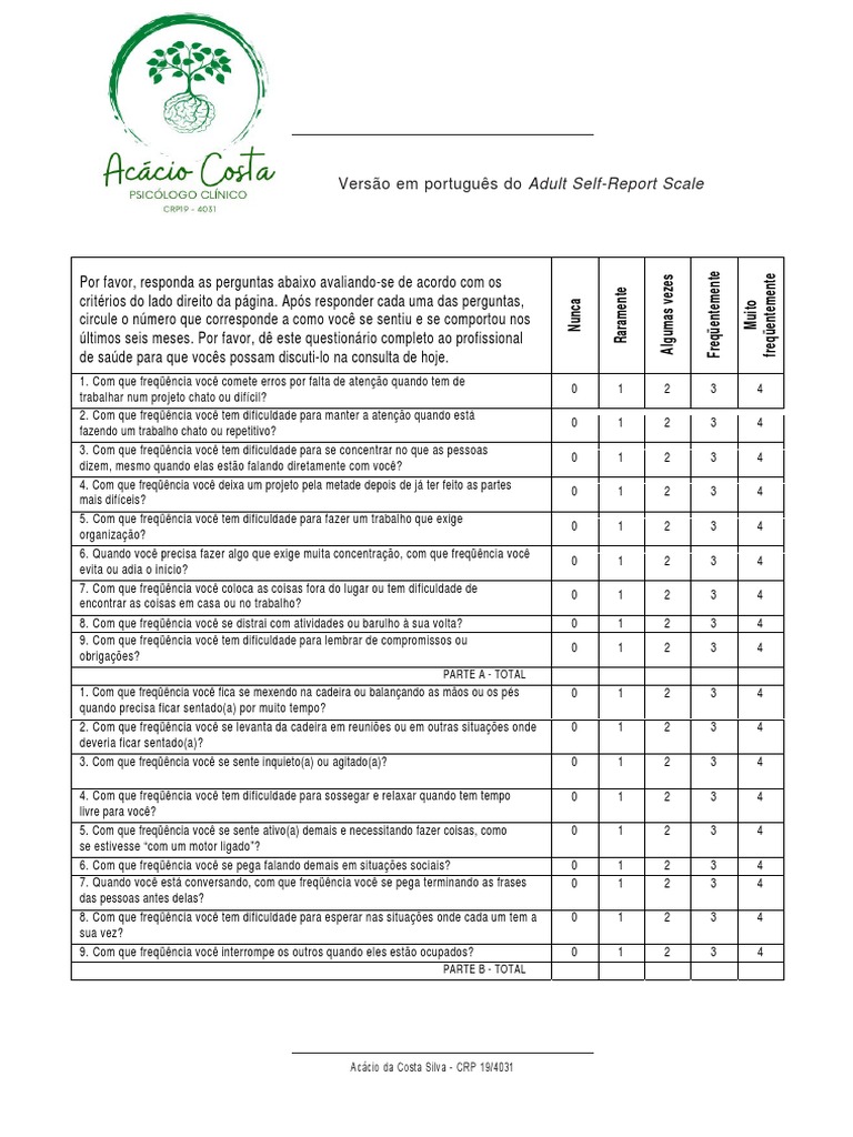 Adult Self-Report Scale em português | PDF