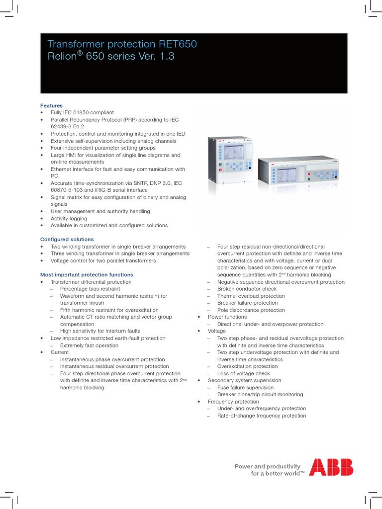RET650 - 1.3 New | PDF | Transformer | Power Supply
