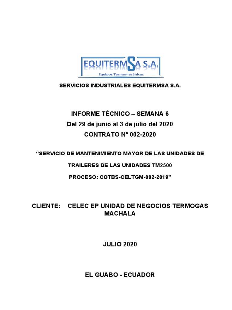 Informe Técnico Semana 6 - Celec Ep Final | PDF | Vehículos terrestres ...