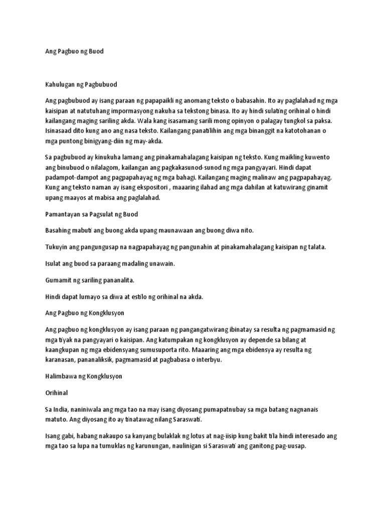 Ang Pagbuo NG Buod | PDF