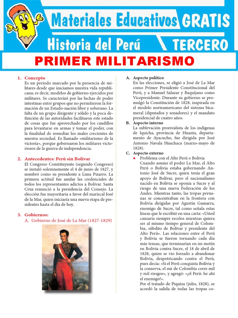 Primer Militarismo para Tercer Grado de Secundaria | PDF | Perú | América del Sur