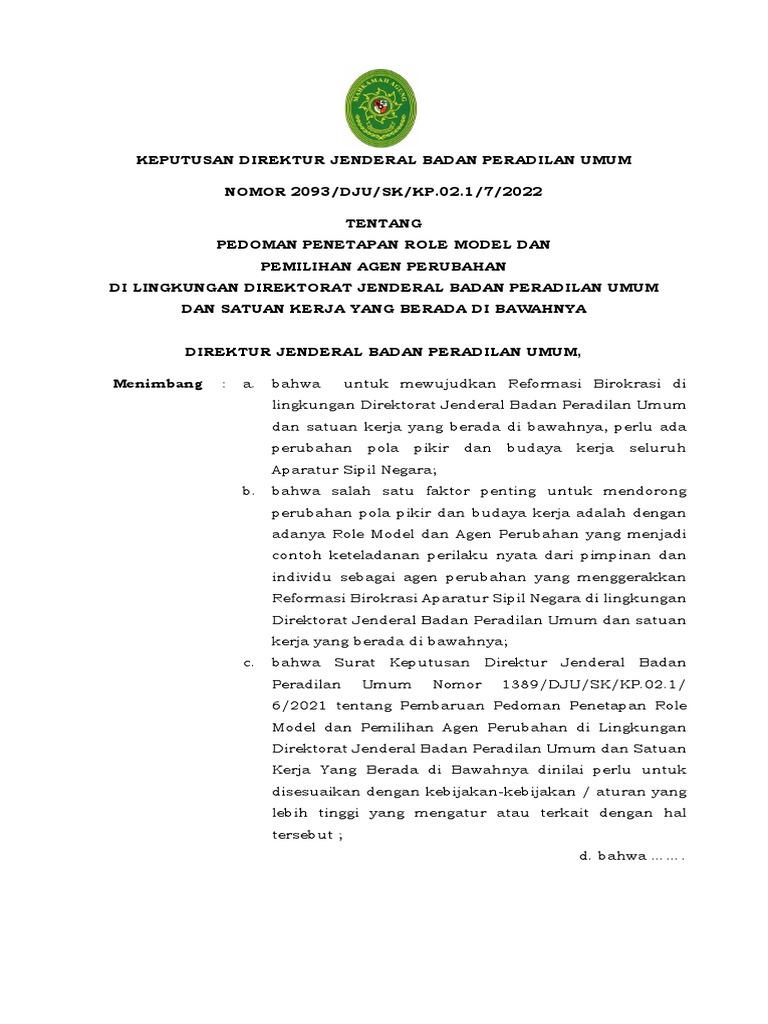 SK Role Model Dan Agen Perubahan New Sign Ce43b 2 | PDF