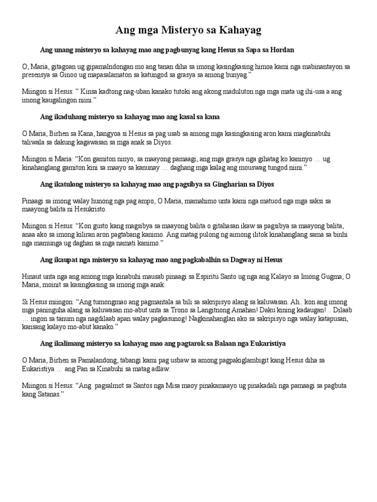 Ang Mga Misteryo Sa Kahayag | PDF