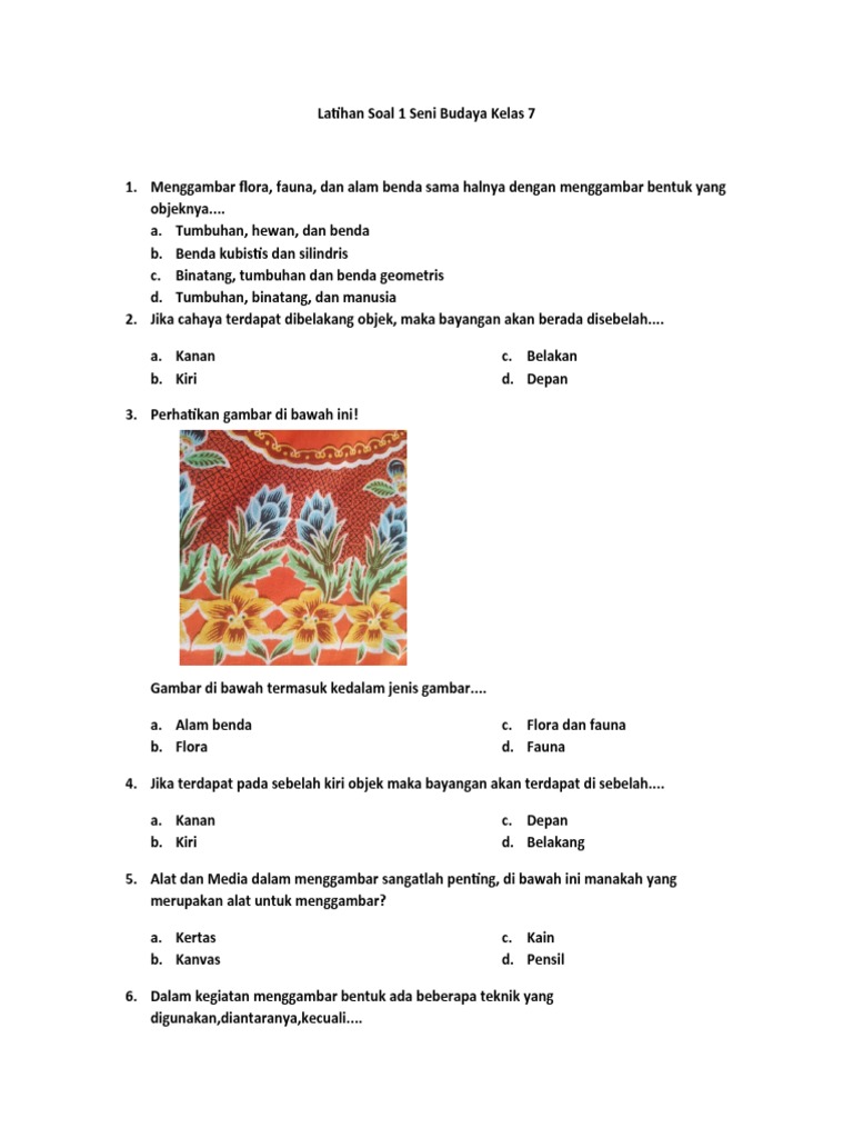 Latihan Soal 1 Seni Budaya Kelas 7 Pdf