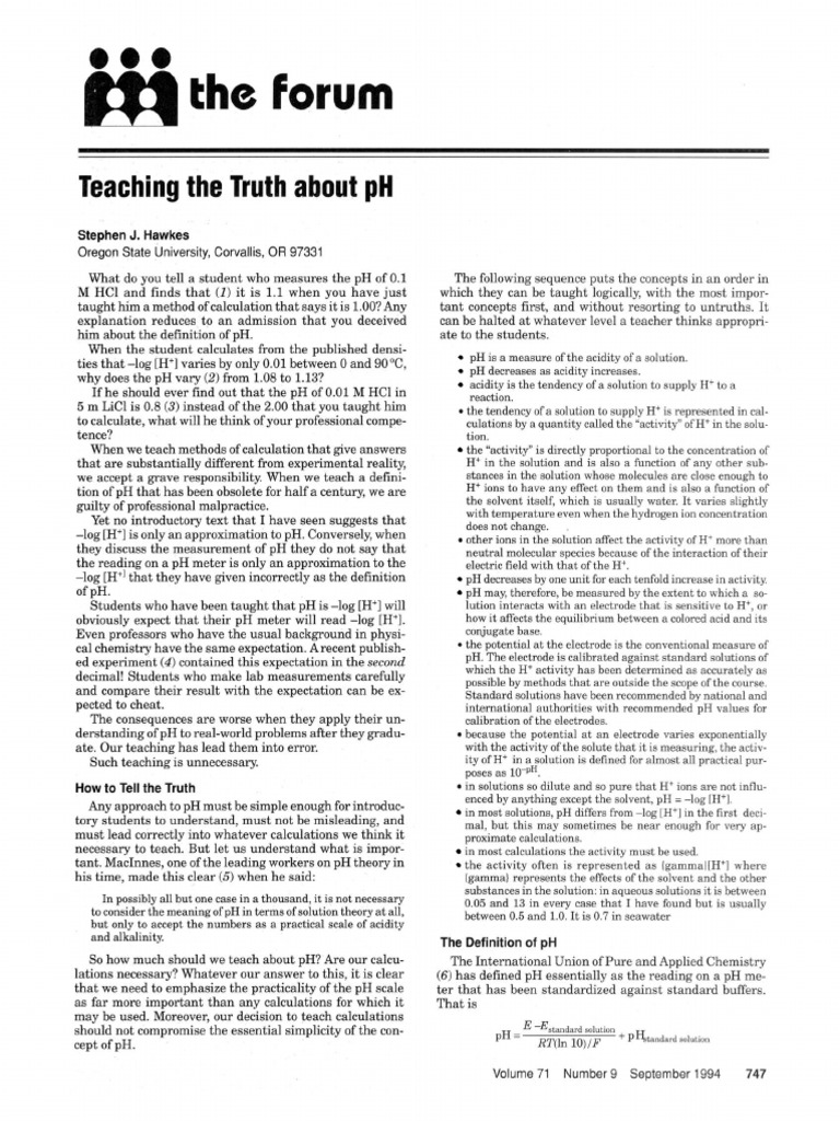 Teaching The Truth About PH | PDF | Ph | Chemistry