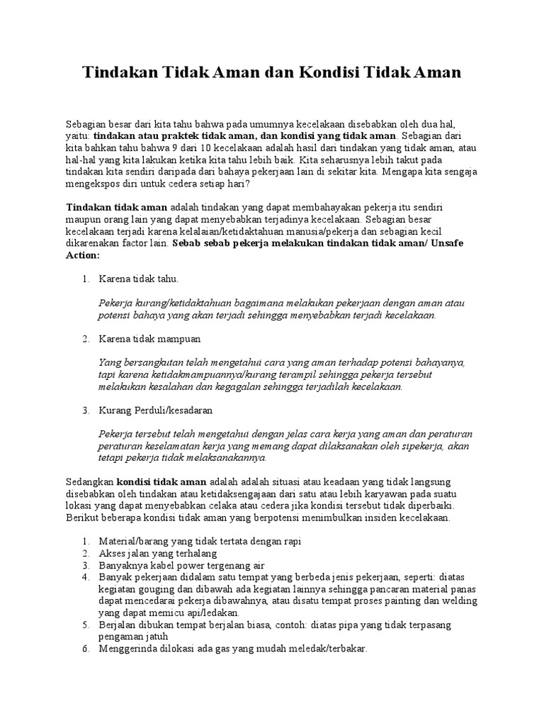 Tindakan Tidak Aman Dan Kondisi Tidak Aman | PDF