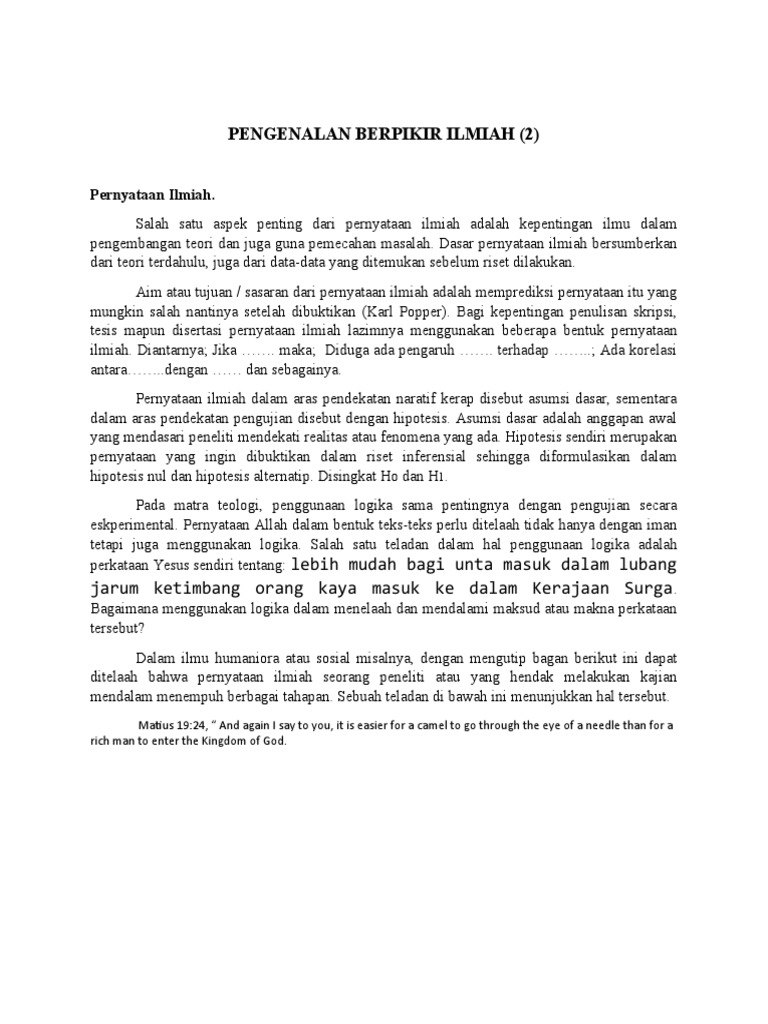 Pengenalan Berpikir Ilmiah 2 | PDF Pengenalan Berpikir Ilmiah 2 | PDF